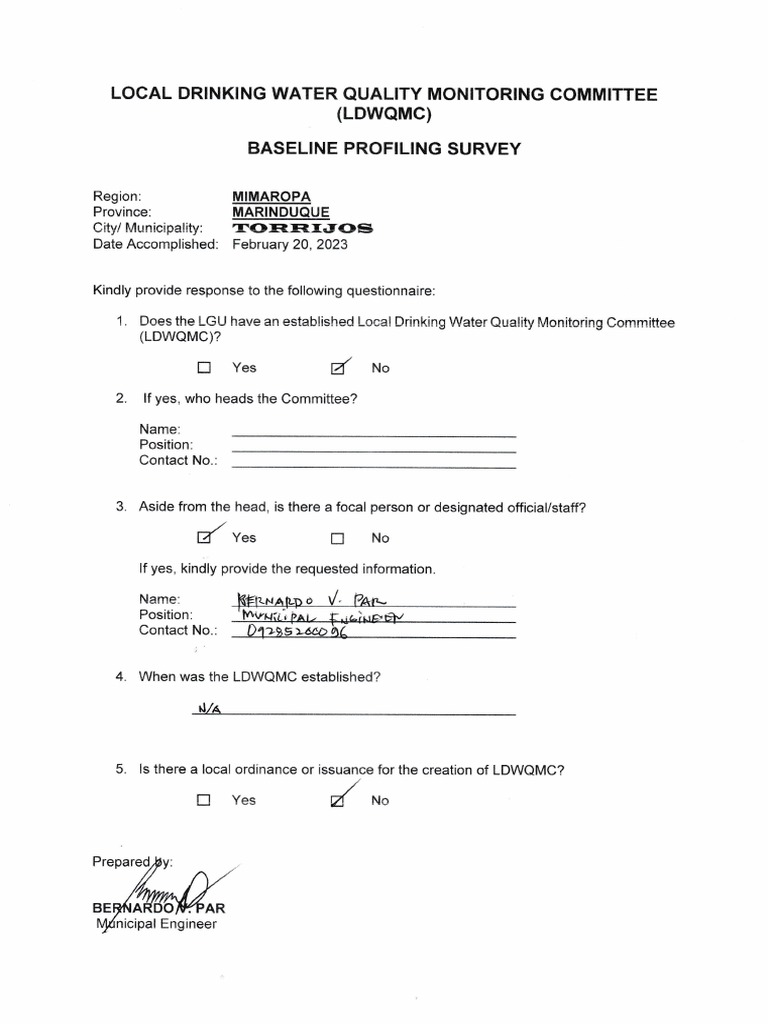 LDWQMC Baseline Profiling Survey | PDF