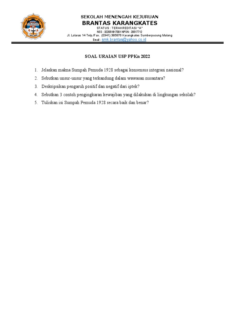 Essay USP PPKN 21-22 | PDF
