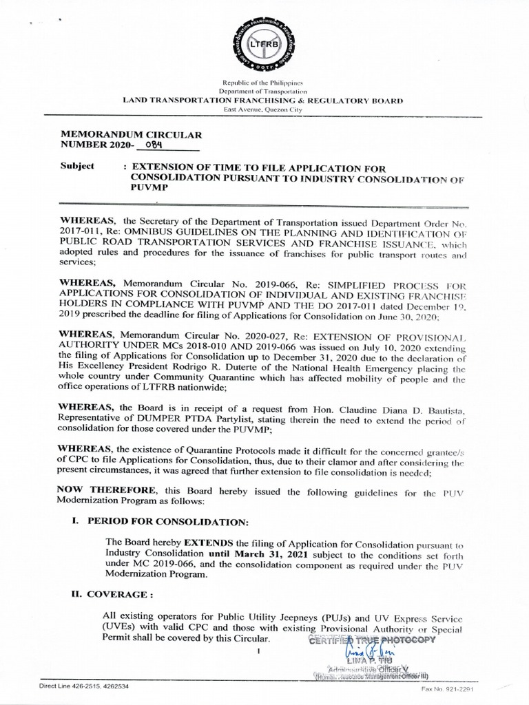 LTFRB Memorandum Circular No 2020 084 PDF | PDF