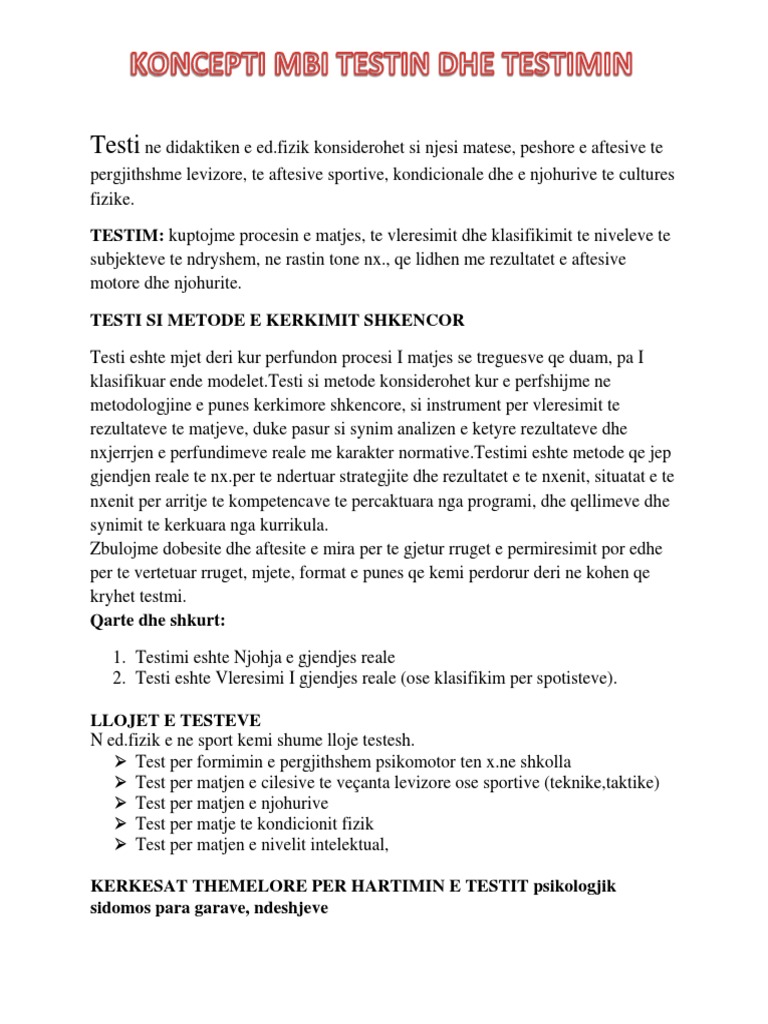 Testi Dhe Testimi Si Kooncept PDF | PDF