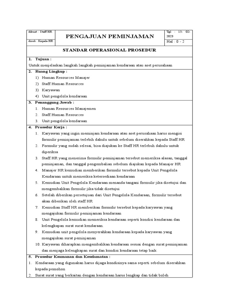 SOP Peminjaman Aset Kendaraan | PDF