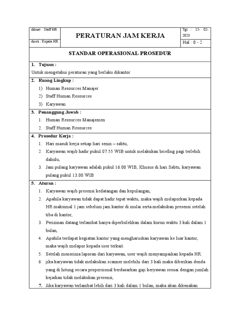 SOP Peraturan Masuk Kerja | PDF