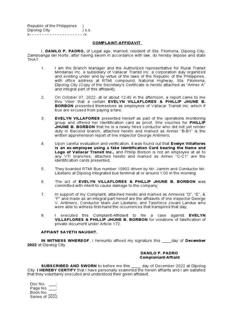 Complaint Affidavit | PDF