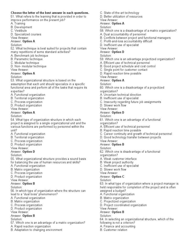 Engg. Management MCQs Part 2 | PDF | Project Management | Risk