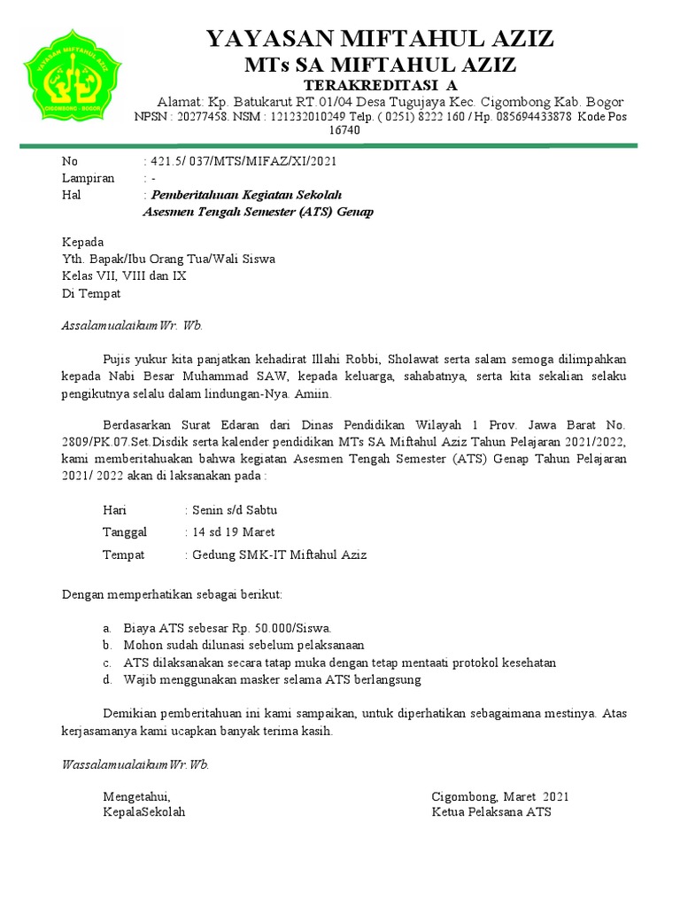 Surat Pts Mts 2021 | PDF