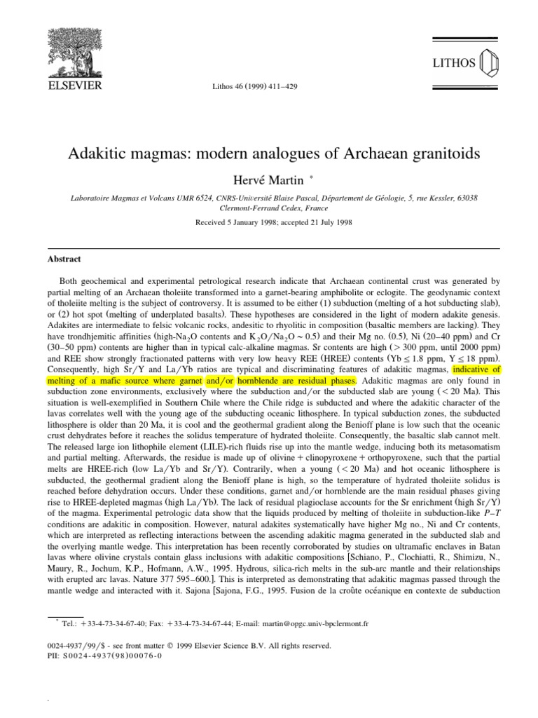 Adakitic Magmas: Modern Analogues of Archaean Granitoids | PDF | Magma ...