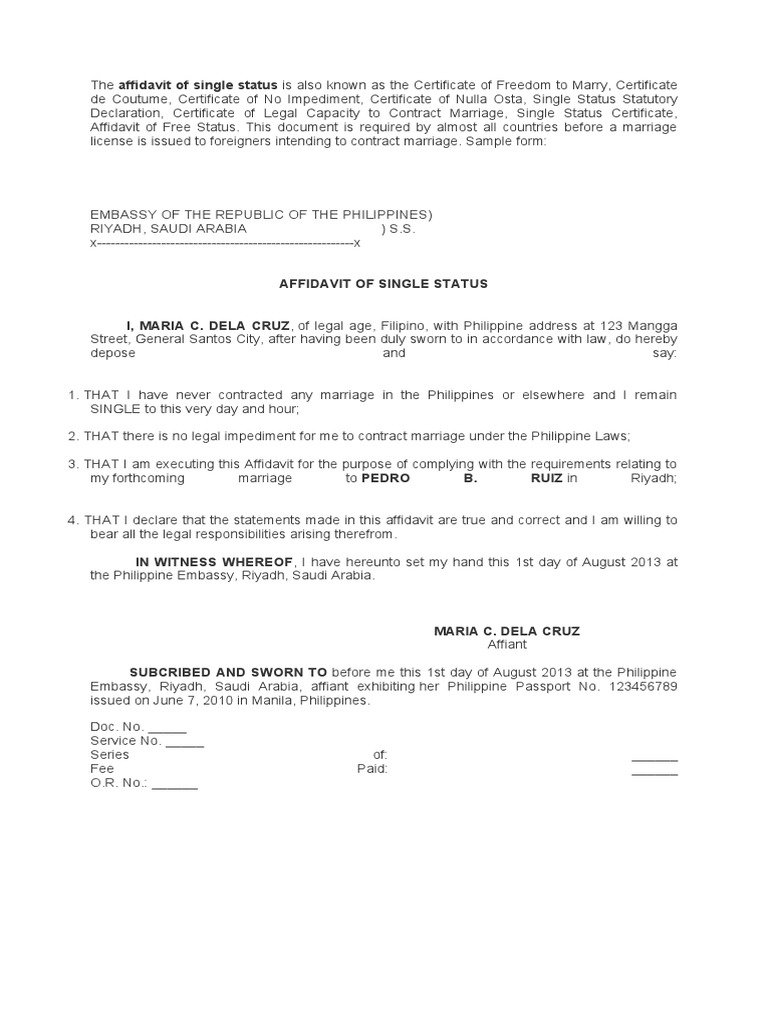 Affidavit of Single Status | PDF