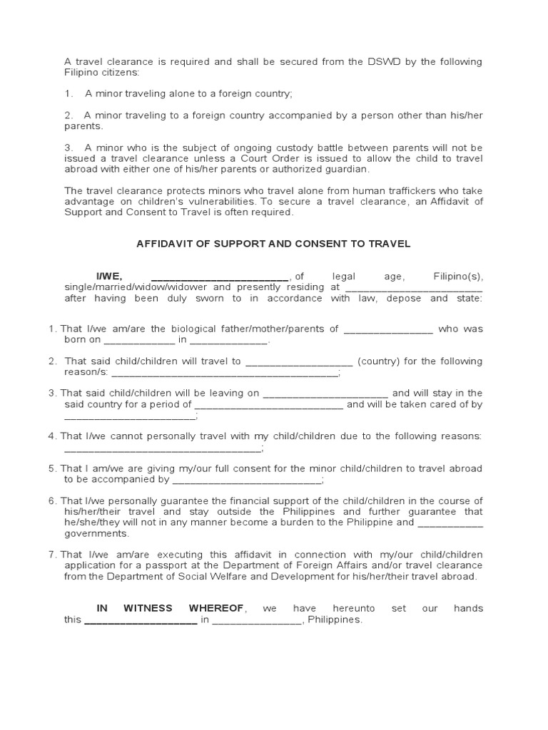 Affidavit of Support and Consent To Travel | PDF | Affidavit | Identity Document