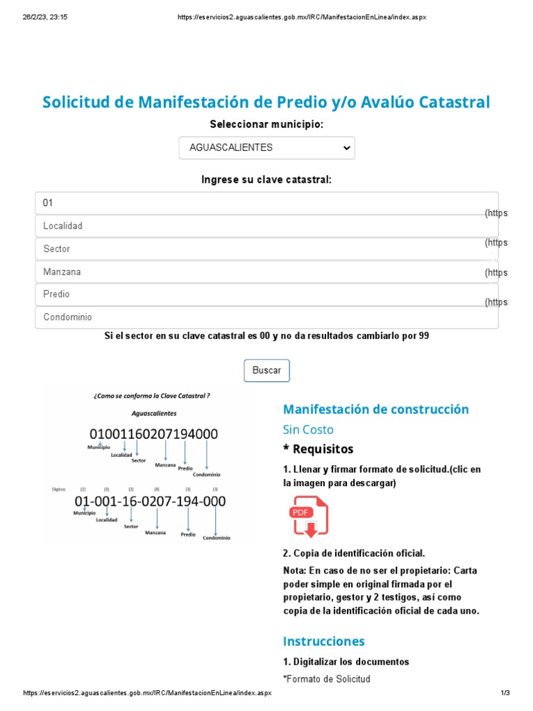 Manifestación de Predio y - o Avalúo Catastral PDF | PDF