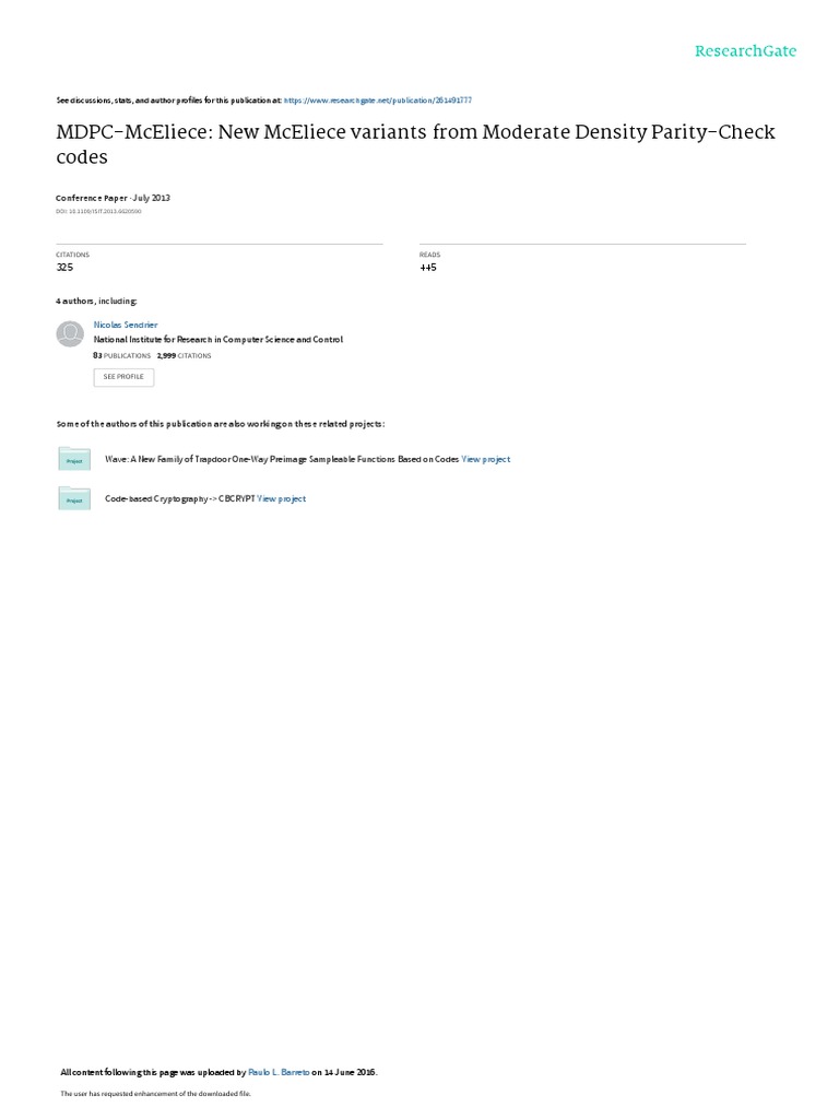 MDPC-McEliece New McEliece Variants From Moderate | PDF | Low Density Parity Check Code ...