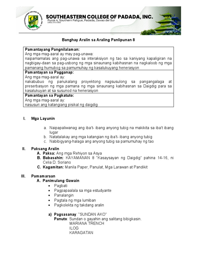 Drey - Banghay Aralin Sa Araling Panlipunan 8 Format.. | PDF