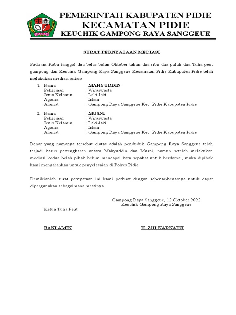 Surat Gagal Mediasi | PDF | Ilmu Sosial | Hukum