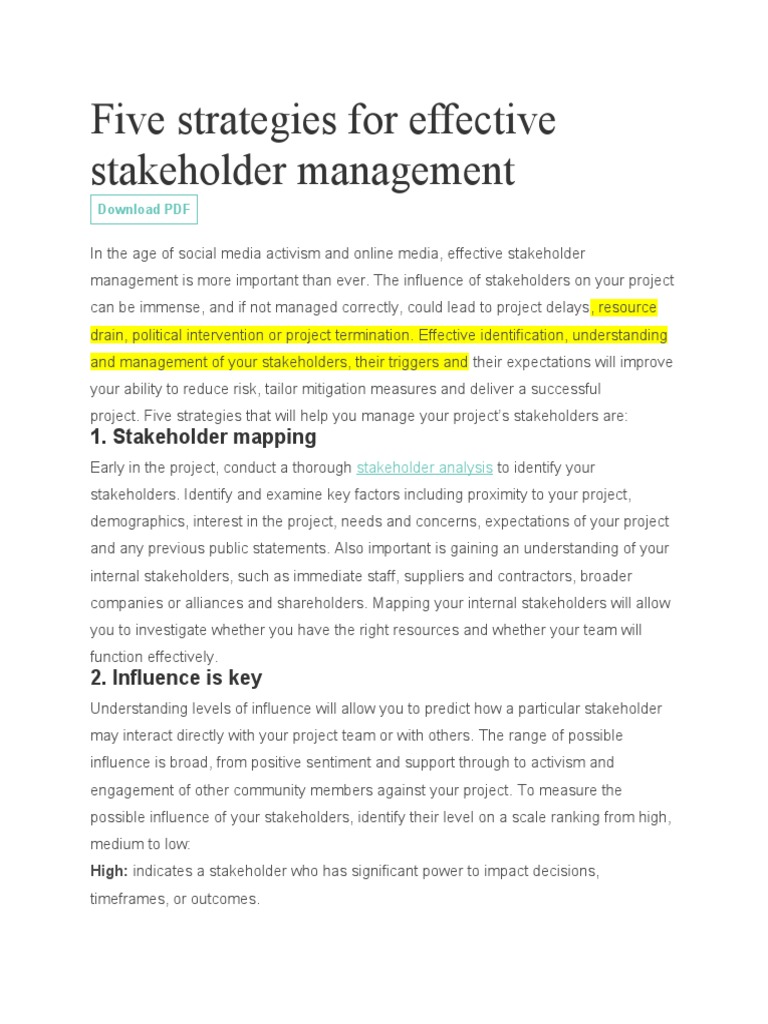 Five Strategies For Effective Stakeholder Management | PDF | Risk ...
