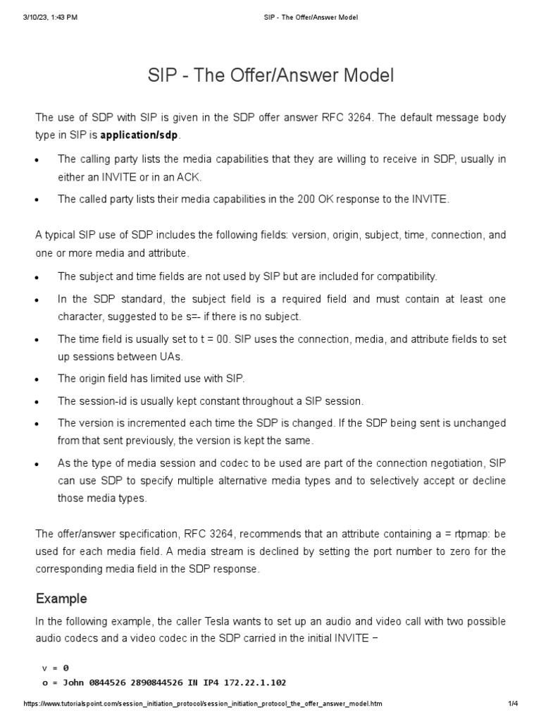 SIP - The Offer - Answer Model | PDF | Session Initiation Protocol ...