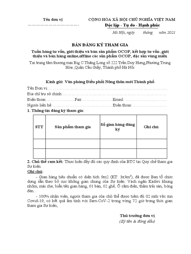 Đăng Kí Gian Hàng T I Big C | PDF