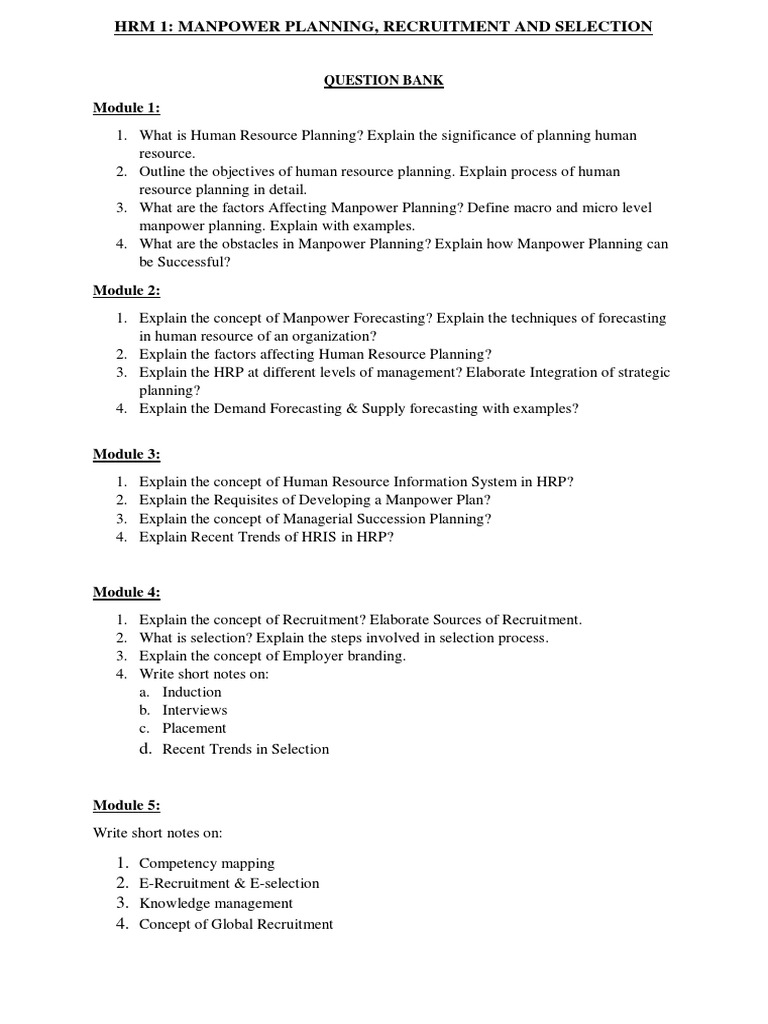HRM (Paper - I & II) Question Bank | PDF | Human Resources ...