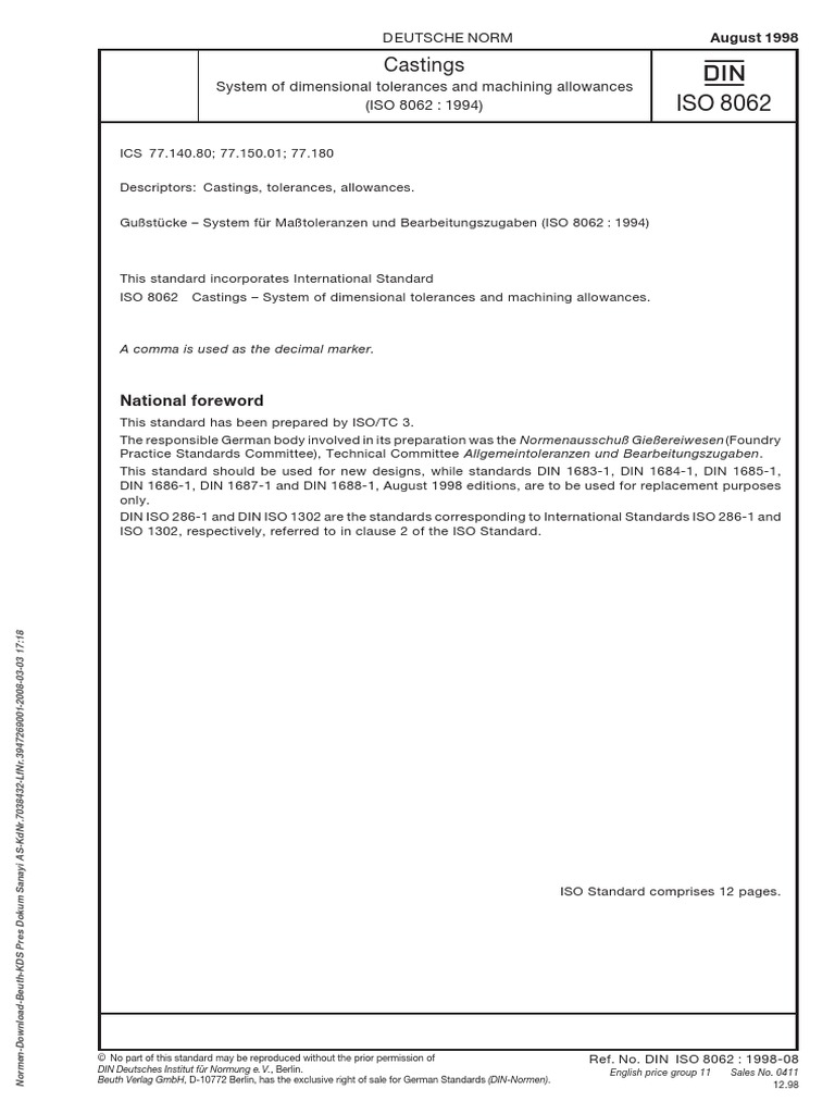 Din Iso 8062 | Download Free PDF | International Organization For Standardization | Regulation