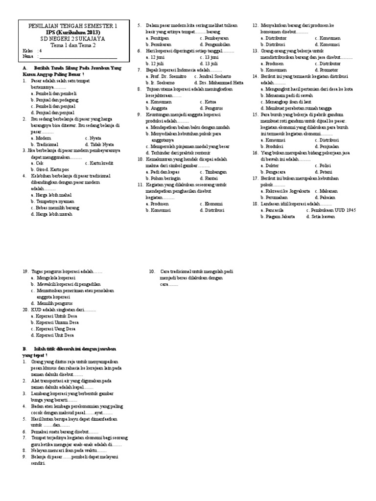 Soal UTS IPS Kelas 4 Dapodikdasmen - Info | PDF