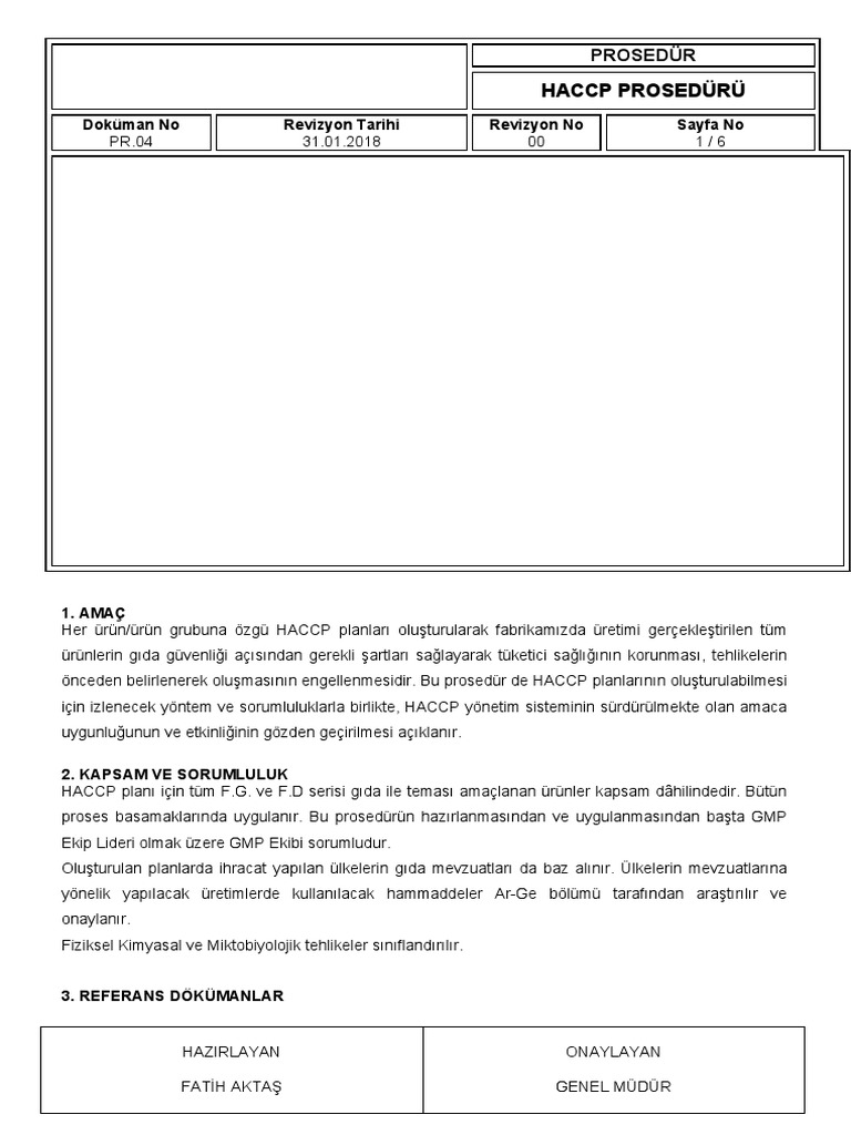 PR.04 HACCP Prosedürü. Rev.00 | PDF