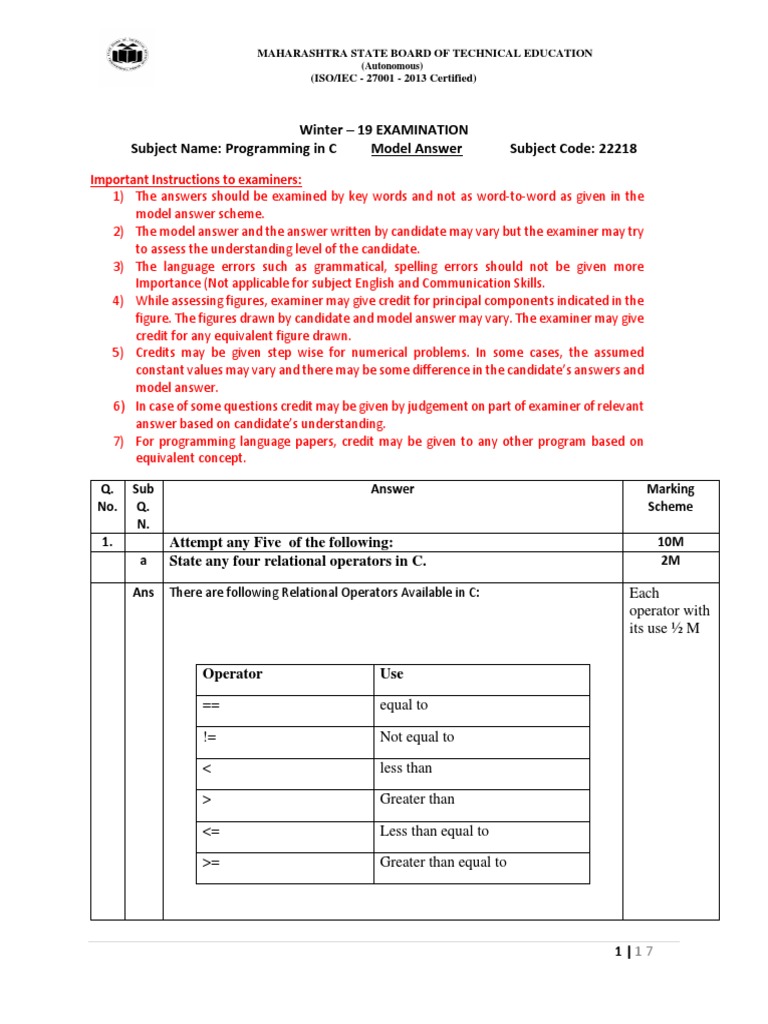 Model Answer Winter 2019 | PDF | Pointer (Computer Programming) | C ...