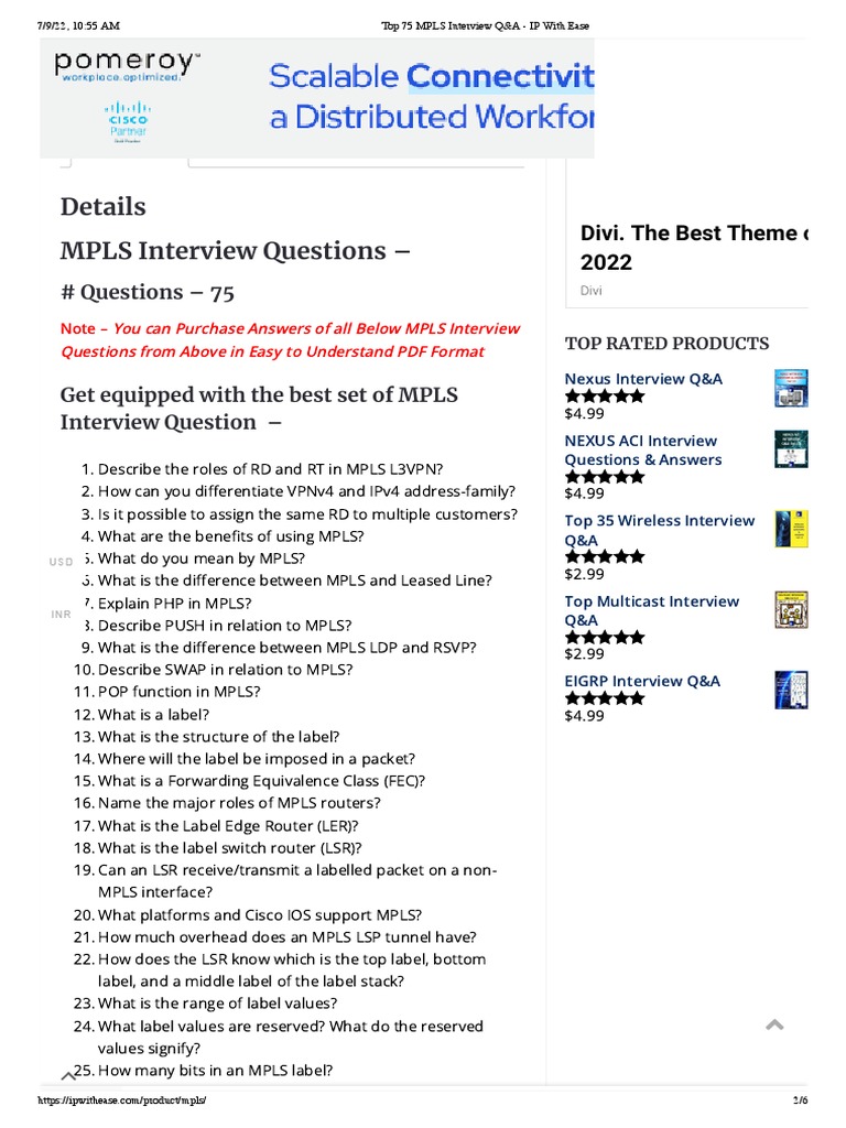 Top 75 MPLS Interview Q&A - IP With Ease | PDF | Networking | Multiprotocol Label Switching
