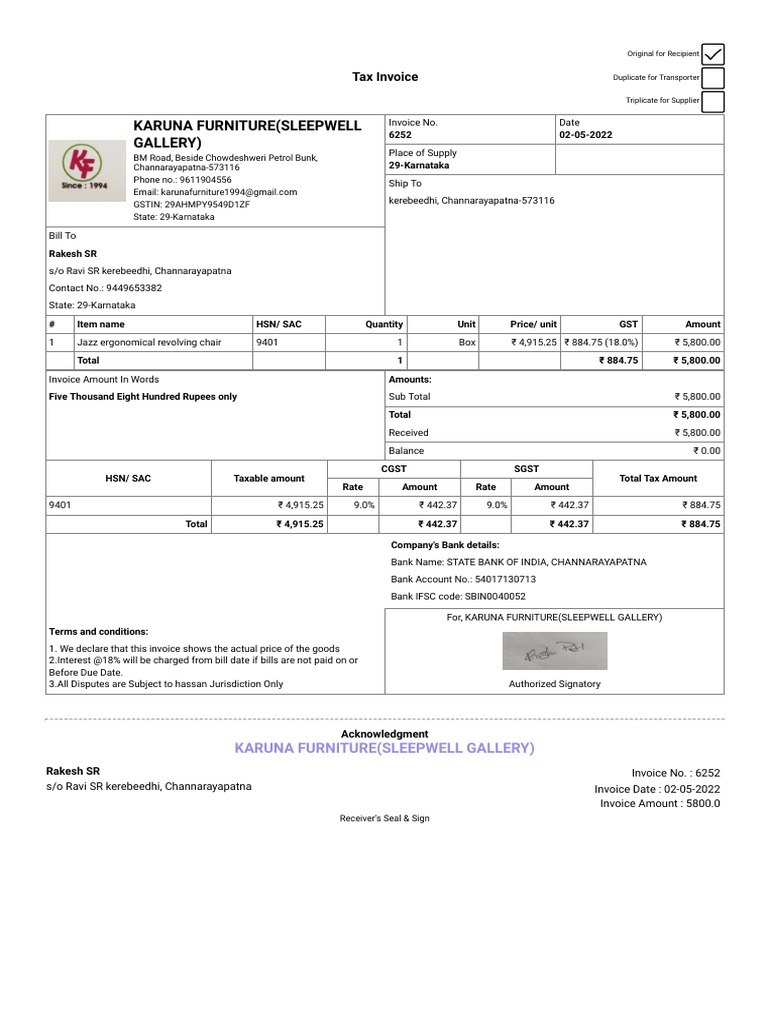 Chair Bill | PDF | Invoice | Government