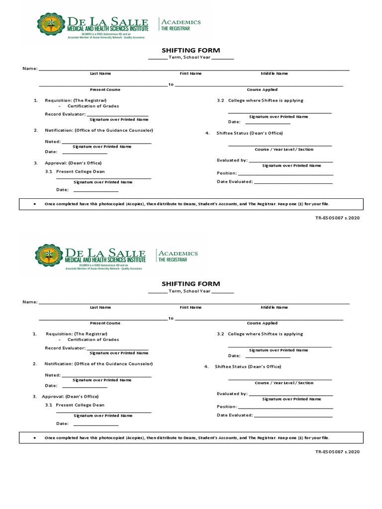 TR-ESOS007 s2020 - Shifting Form PDF | PDF | Business