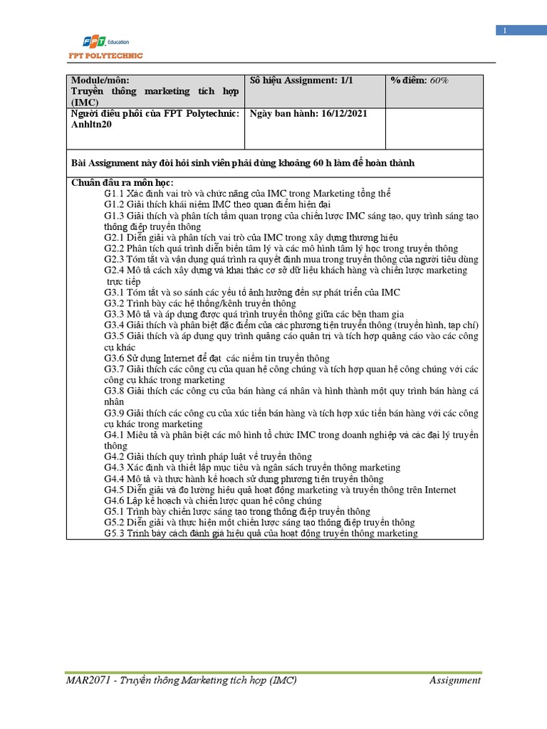 MAR2071 - Truyền thông Marketing tích hợp - Assignment - SP22 | PDF