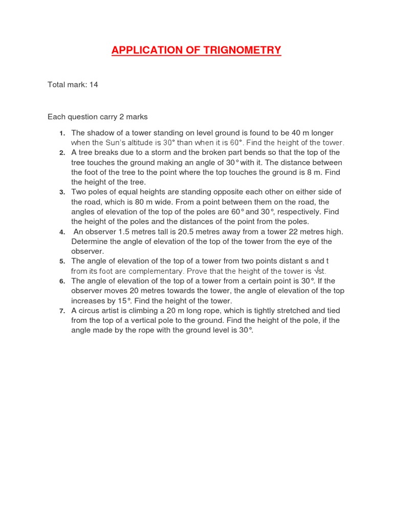 Application Of Trignometry Pdf