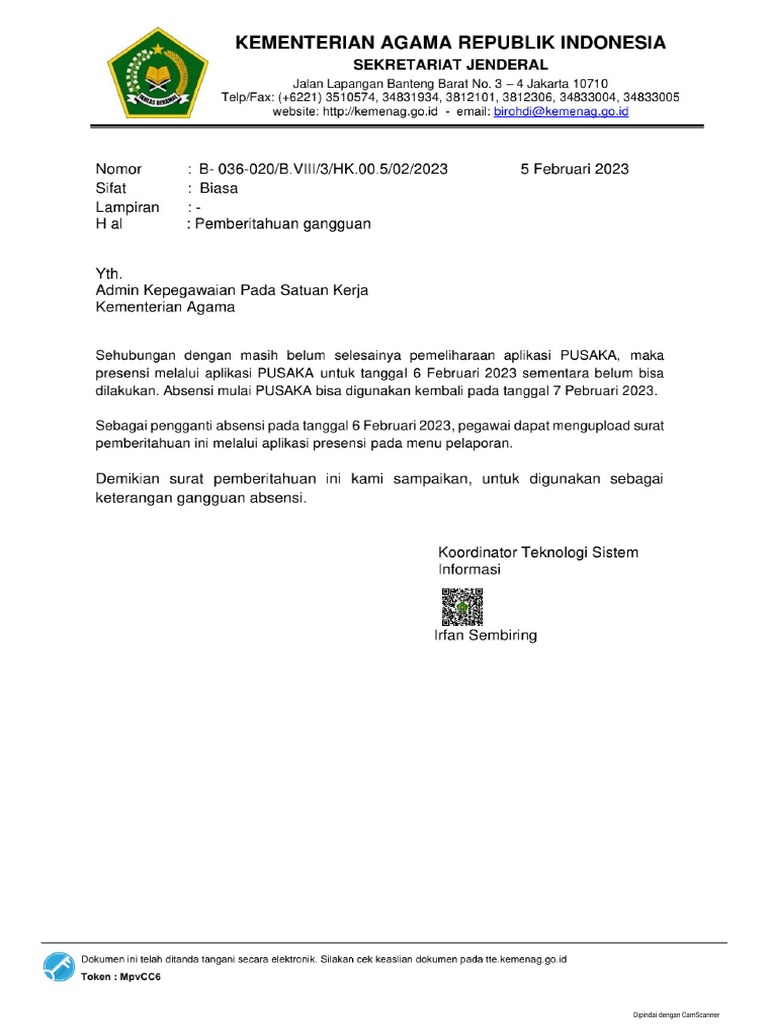Surat Keterangan Absen Error 06022023 - MpvCC6 | PDF