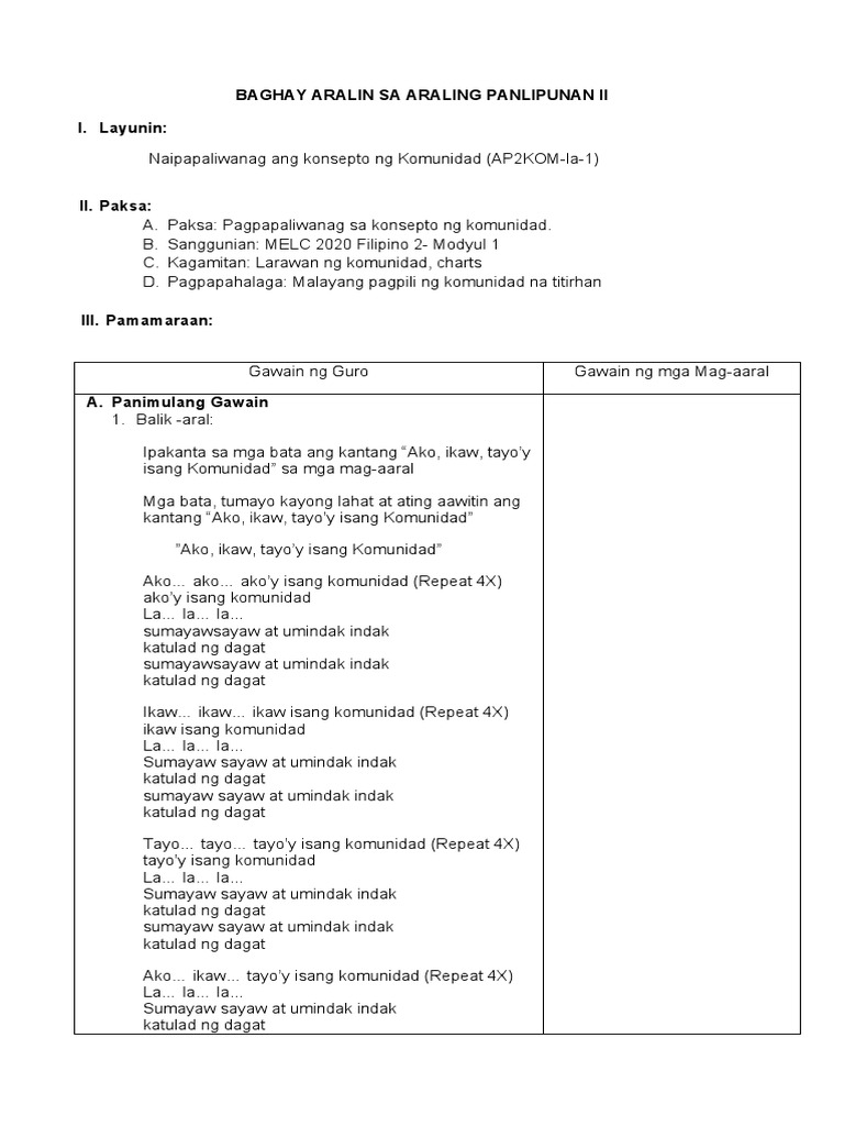 LESSON PLAN IN Araling Panlipunan DAY 1 WEEK 1 | PDF