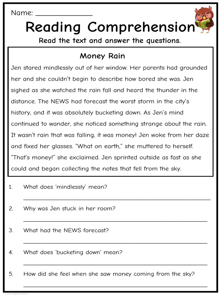 Reading Comprehension Grade 3 Money Rain PDF | PDF