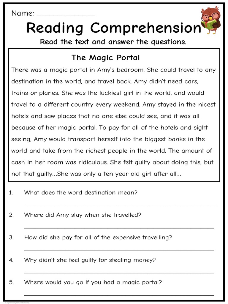 Reading Comprehension Grade 3 The Magic Portal | PDF