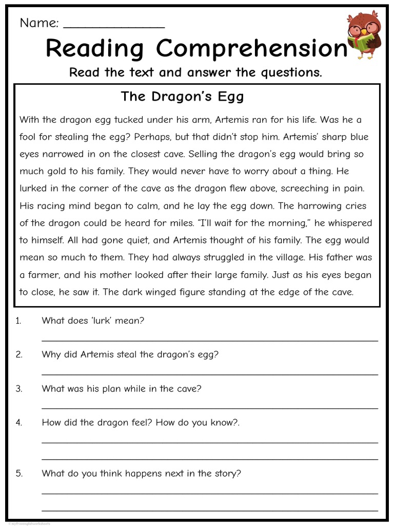 Reading Comprehension Grade 4 The Dragons Egg | PDF