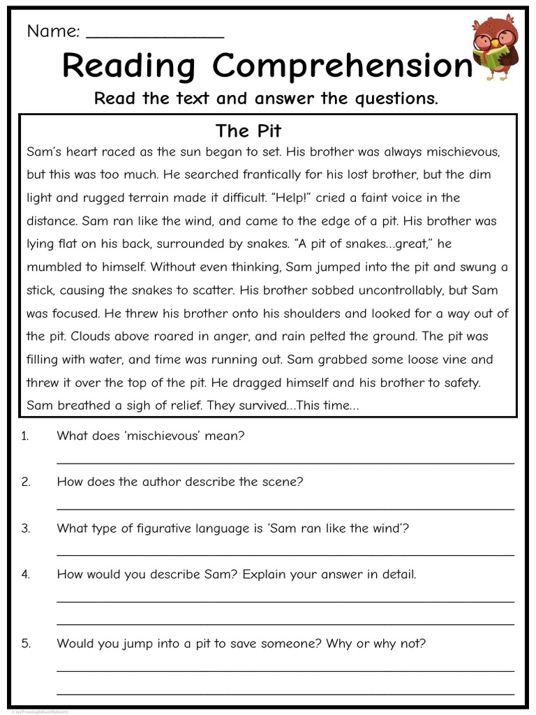 Reading Comprehension Grade 4 The Pit | PDF