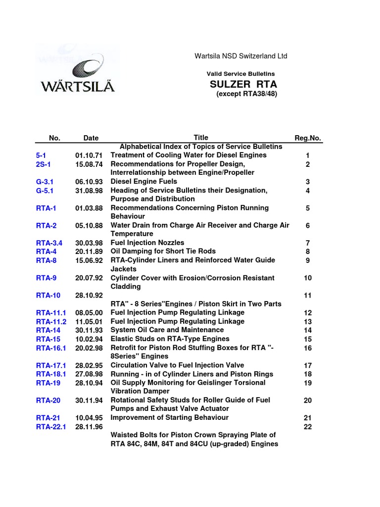 0service Bulletin List For | PDF | Piston | Engines