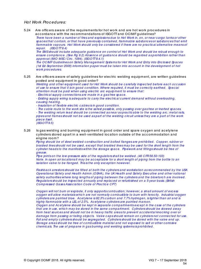 Oxy-Acetelyne Regulation SIRE Vessel Inspection Questionnaire - VIQ 7 ...