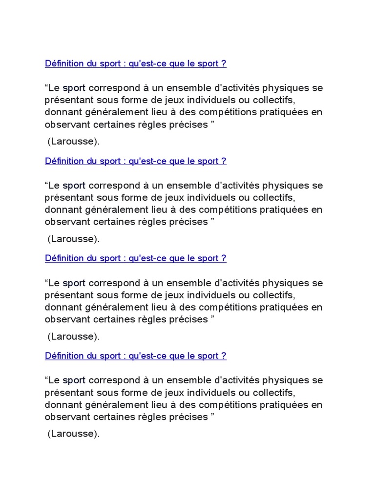 Définition Du Sport Qu'est-Ce Que Le Sport | PDF | Des sports ...
