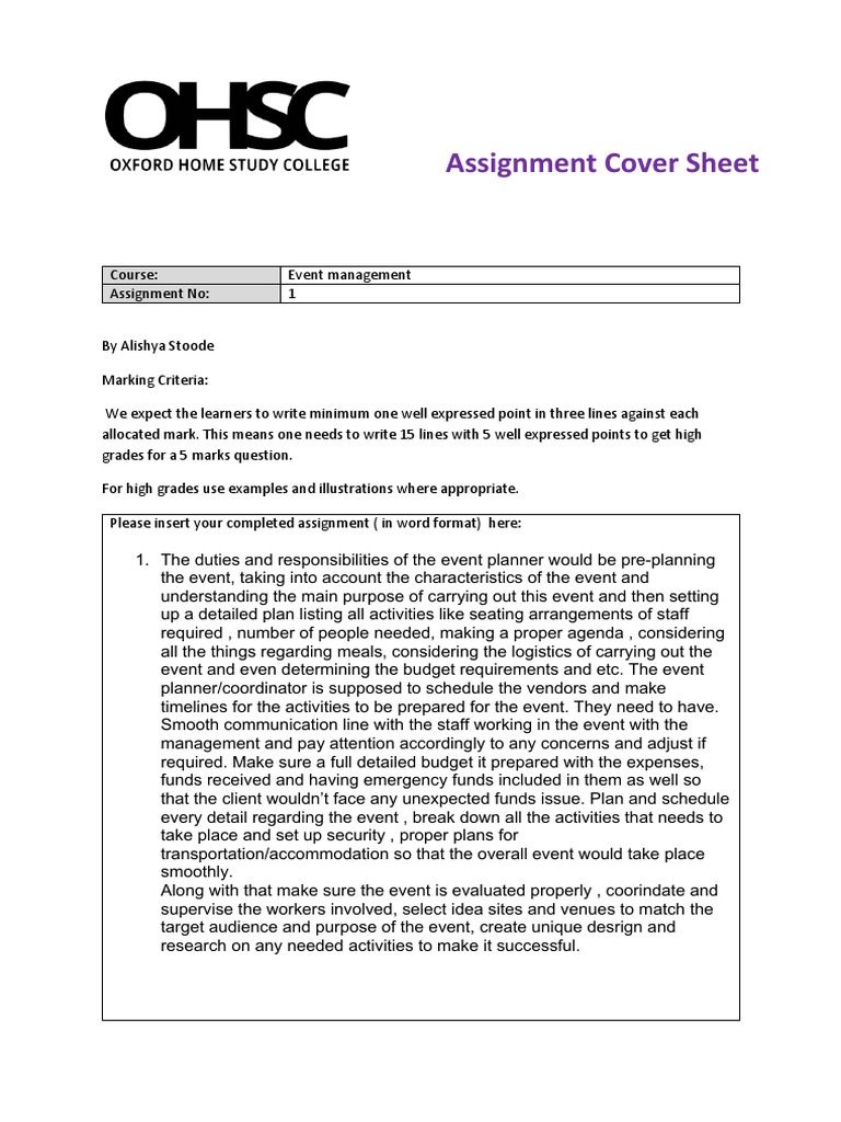 Ohsc Assignment - Event Management | PDF | Competitive Advantage | Business