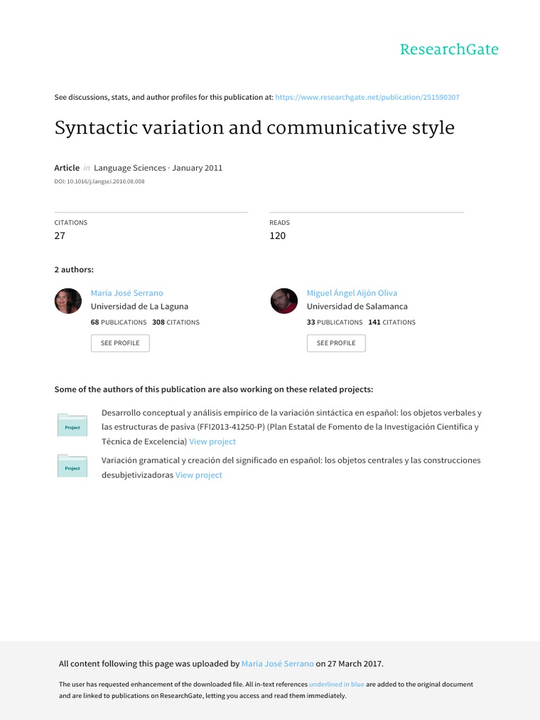Syntactic Variation and Communicative Style | PDF | Linguistics ...
