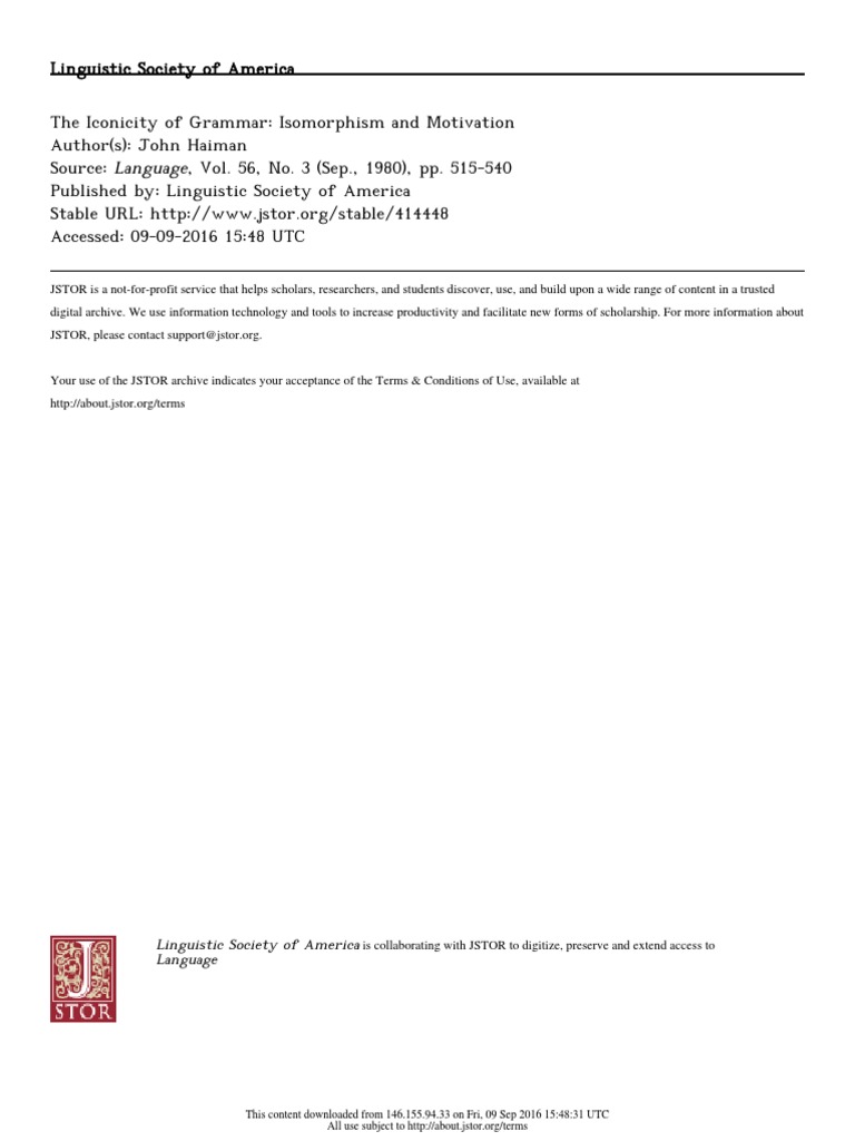 The Iconicity of Grammar - Isomorphism and Motivation (1980) | PDF ...