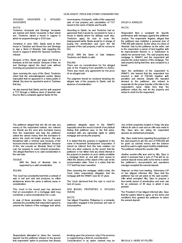 Case Digest Chapter 4 | PDF | Deed | Consideration