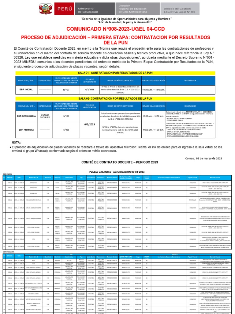 COMUNICADO N°008-2023-CCD.pdf - ADJUDIACION | PDF