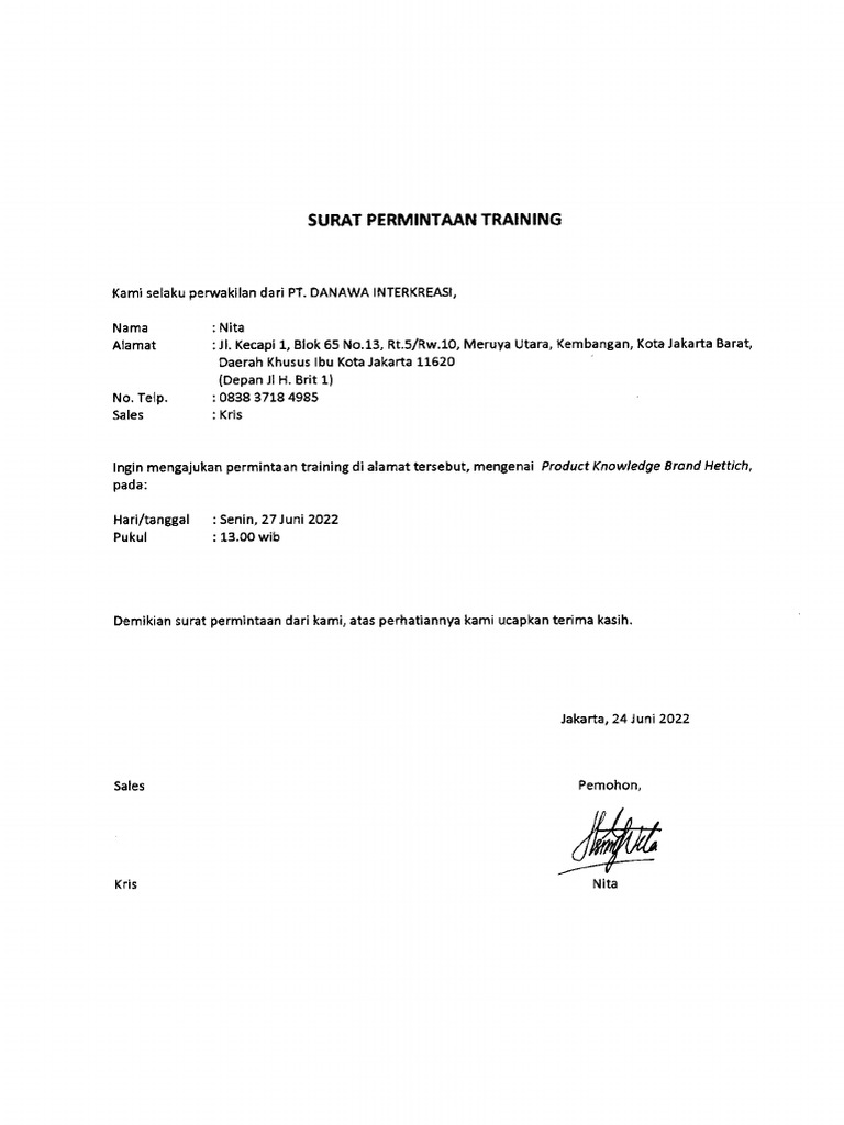 Surat Permintaan Training | PDF