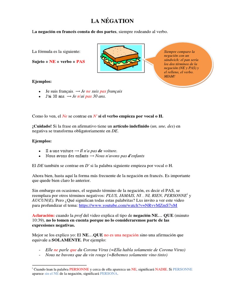 La Négation Grammaire | PDF