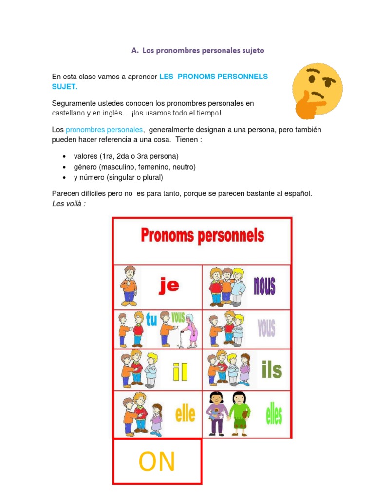 Aprendiendo los pronombres personales sujetos en francés | PDF | Verbo ...