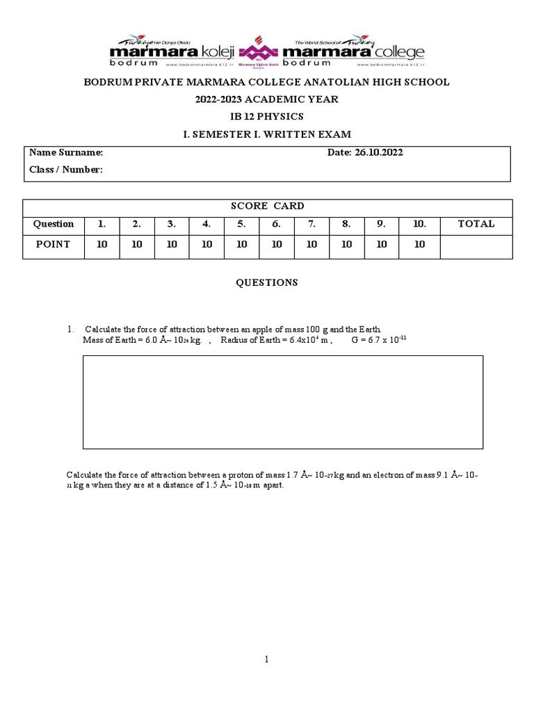 Physics PRE - IB Exam | PDF