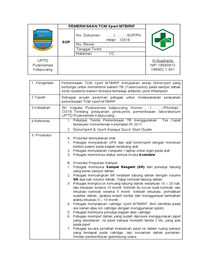 SOP PEMERIKSAAN TCM Xpert MTB | PDF
