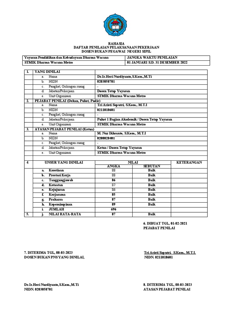 Daftar Penilaian Pelaksanaan Pekerjaan Usep Saprudin | PDF
