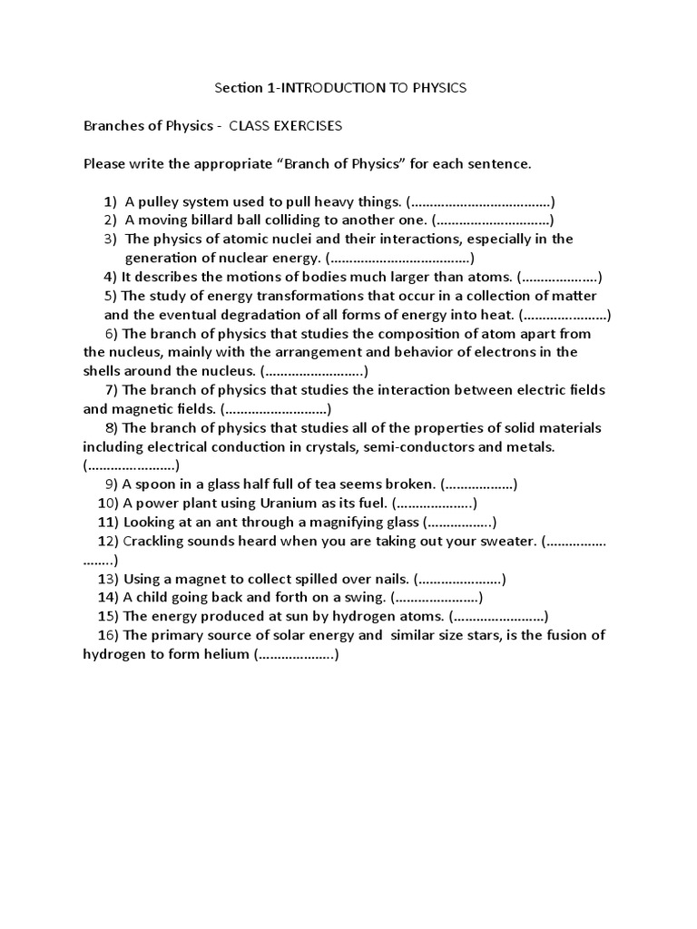 Branches of Physics-Exercises | Download Free PDF | Physics | Atoms